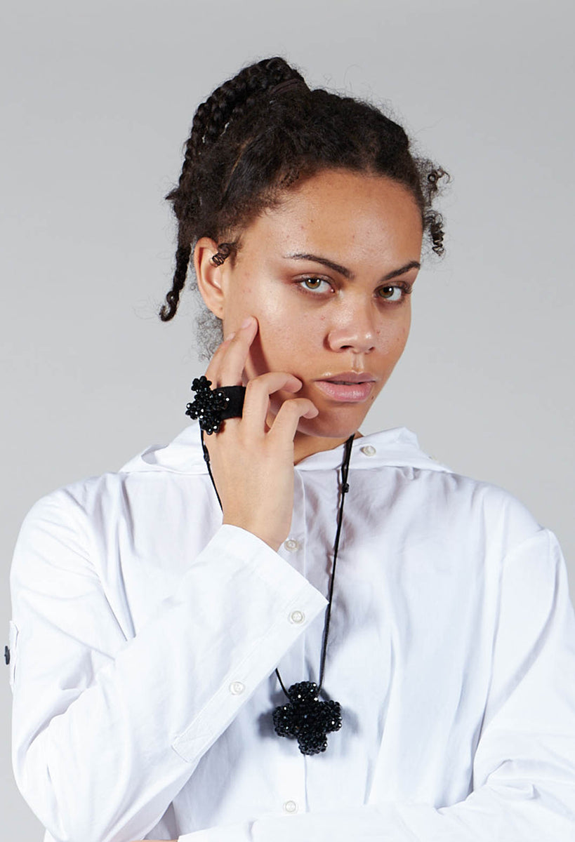 Fabric Cross Ring with Black Beads – Olivia May