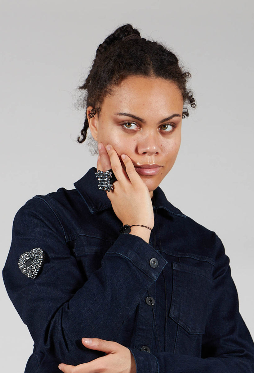 Fabric Cross Ring with Silver Beads – Olivia May