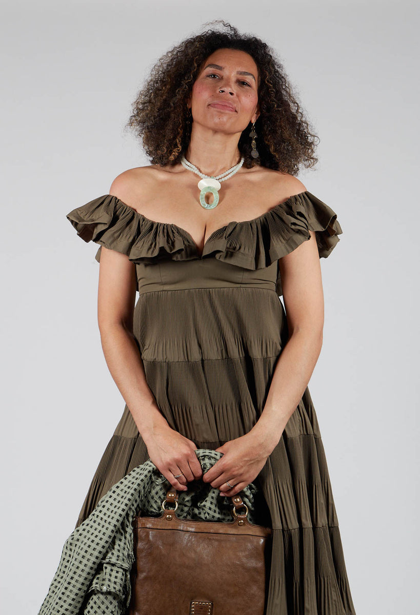 Off-Shoulder Ruffle Dress in Avocado – Olivia May