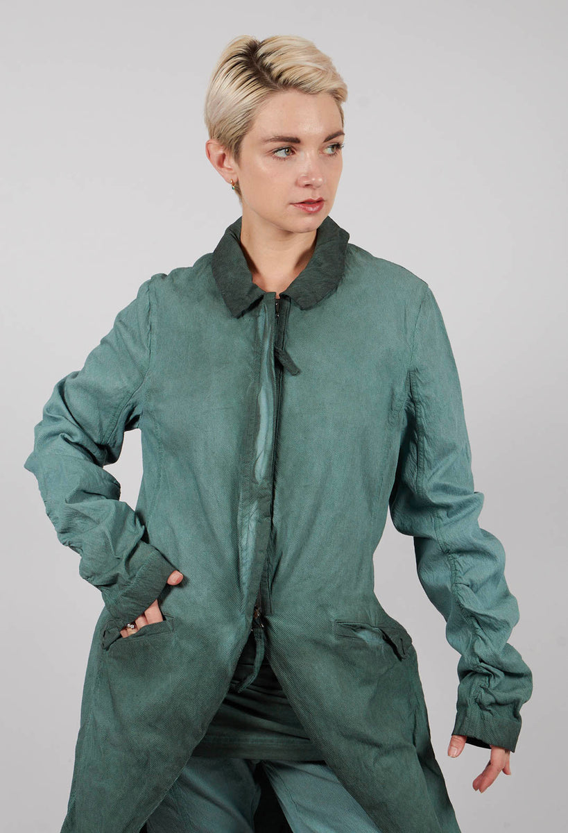 Rundholz Dip Ruched Sleeve Coat in Pine Reverse | Olivia May