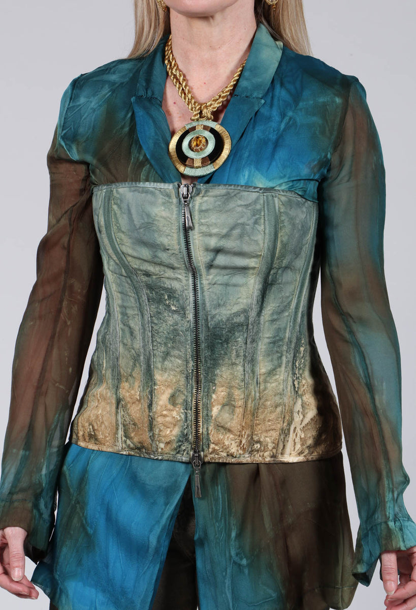Zipper Fastening Corset Top in Petrol and Tea – Olivia May