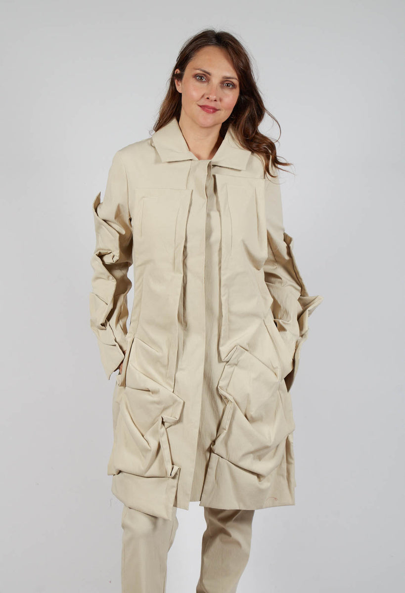 Rundholz Mainline Longline Ruched Coat in Bone | Olivia May