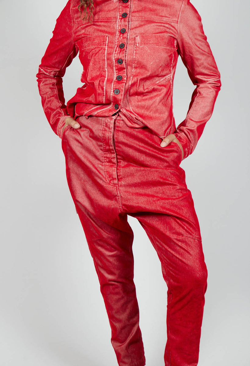 Low Rise Drop Crotch Trousers in Cardinal Flock – Olivia May