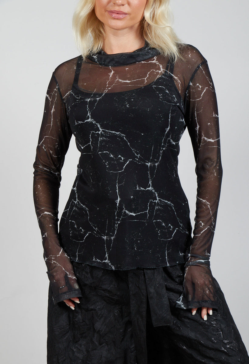 La Haine Sheer Long Sleeve Top in Black Print | Olivia May